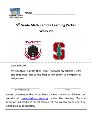 Fillable Online 5th Grade Math Remote Learning Packet Fax Email Print ...