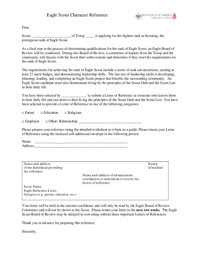 Fillable Online Eagle Scout Reference Letter Fax Email Print - pdfFiller