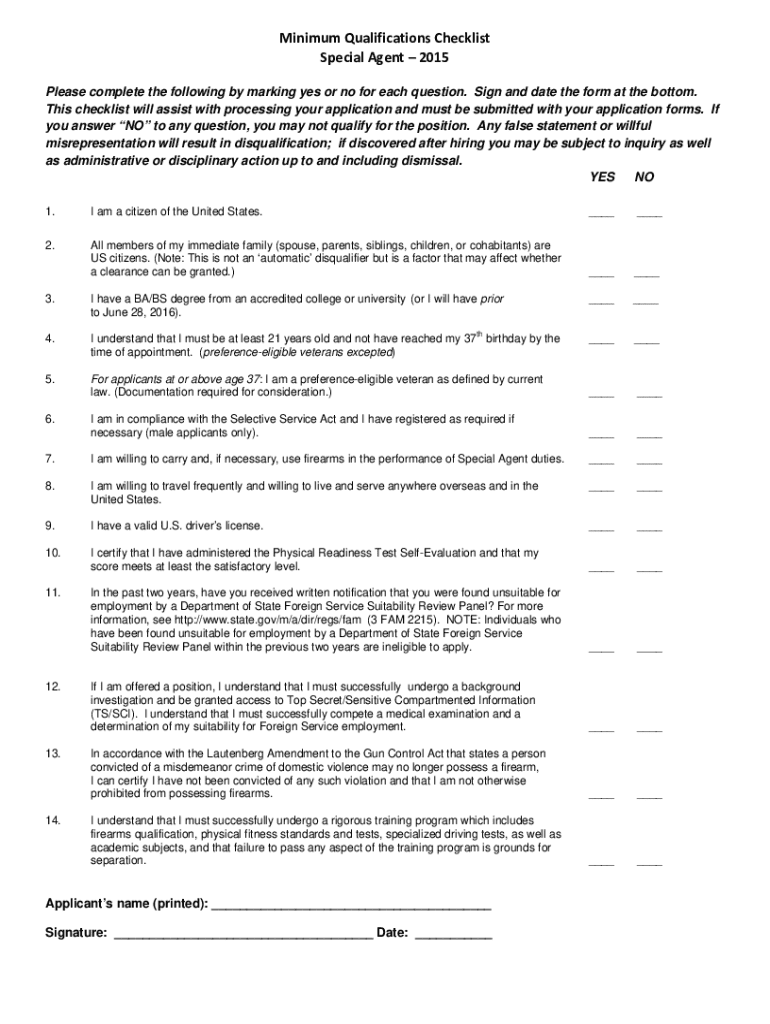 Fillable Online Special Agent – 2015 Fax Email Print - pdfFiller