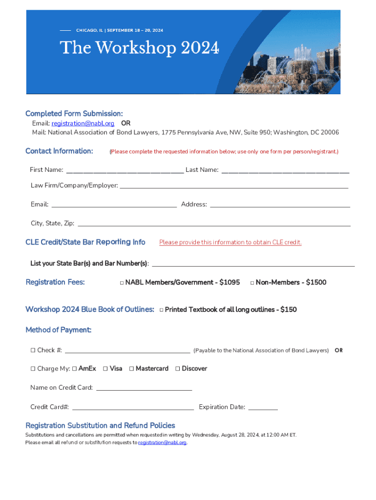 Fillable Online Registration for Nabl Workshop 2024 Fax Email Print - pdfFiller