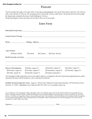 Fillable Online 2024 Champlain Valley Fair Parade Participation Fax Email Print - pdfFiller