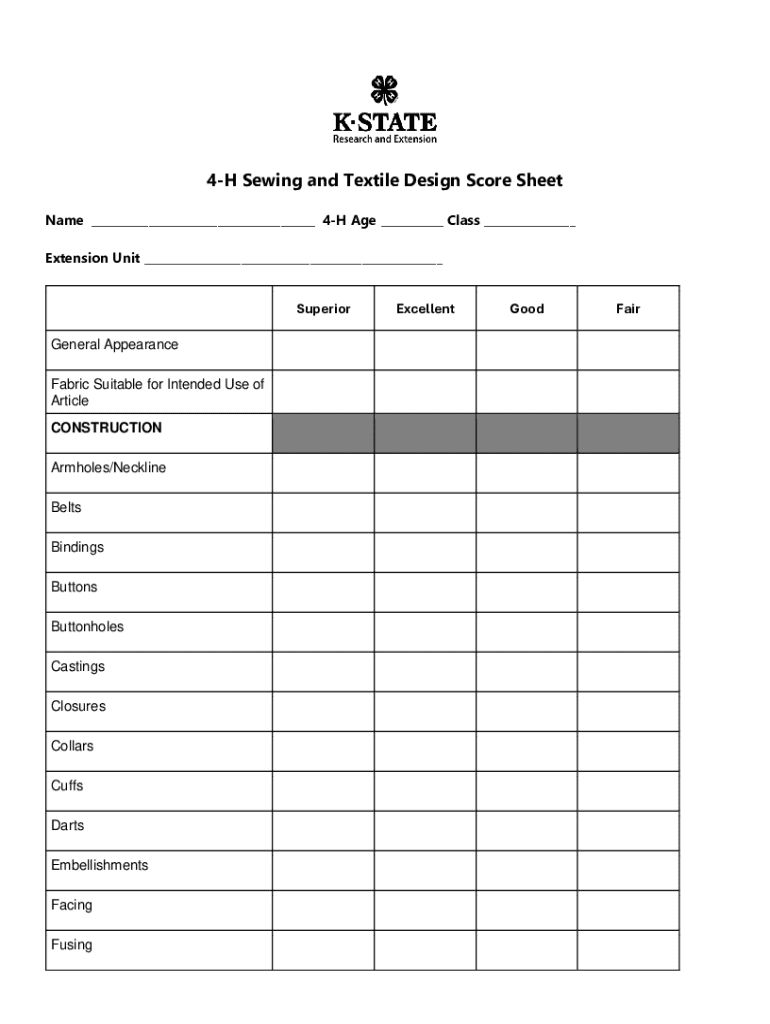 Fillable Online 4-H Clothing Evaluation Sheet - Consumer Fax Email ...