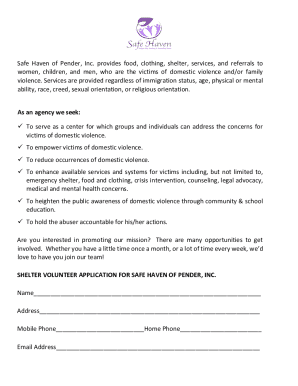 Fillable Online Shelter Volunteer Application Fax Email Print - pdfFiller