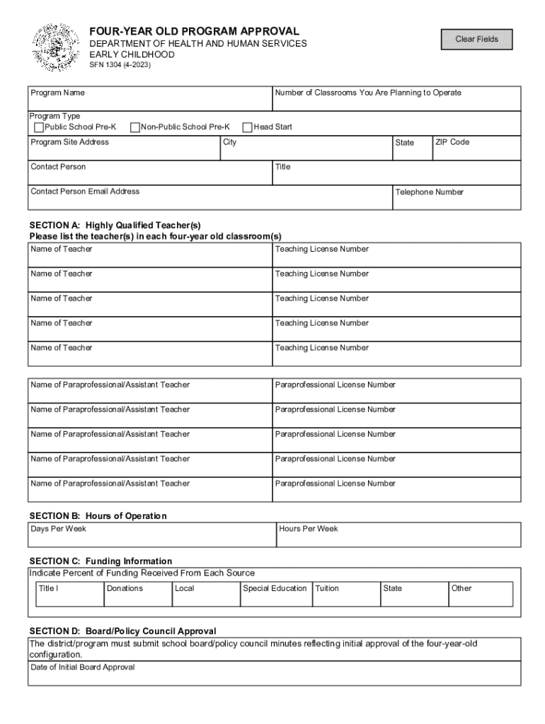Fillable Online Four-year Old Program Approval Application Fax Email Print - pdfFiller