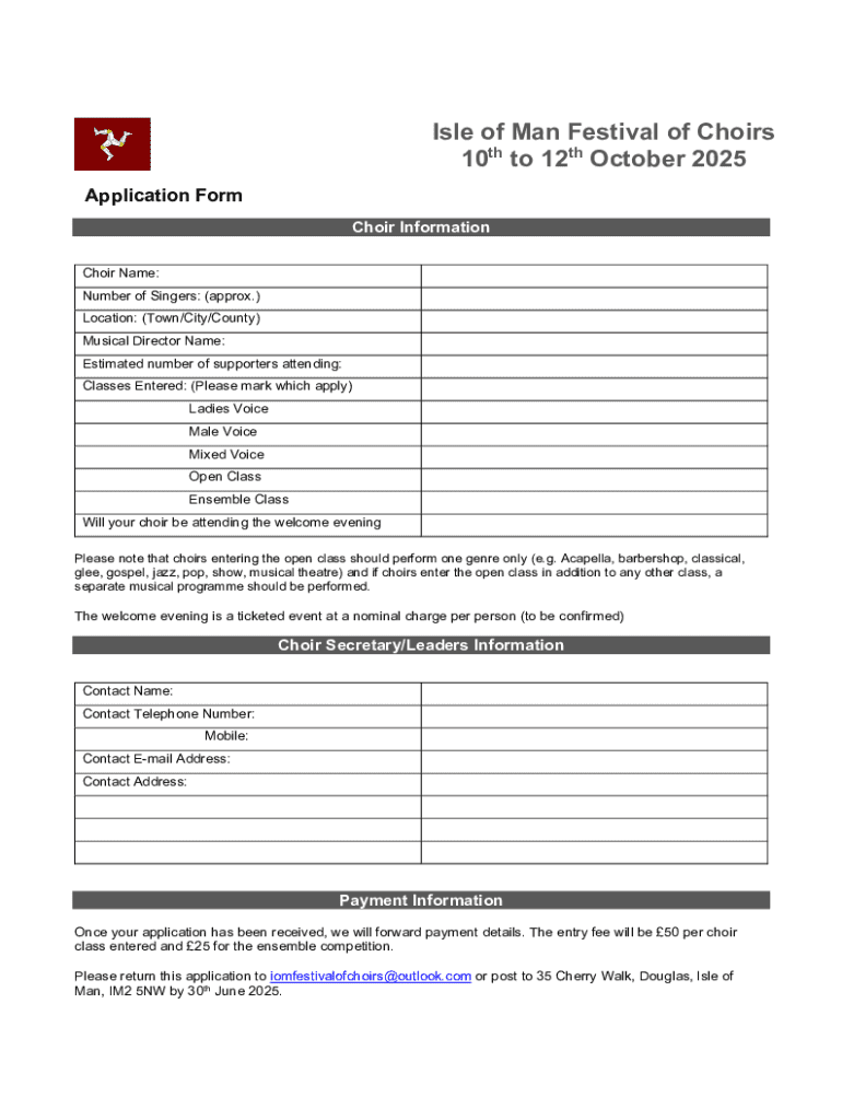 Fillable Online 2025 Festival of Choirs Application Form Fax Email Print - pdfFiller