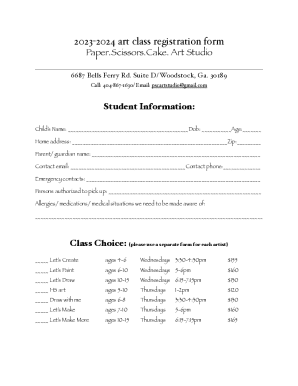 Fillable Online 2023-2024 Art Class Registration Form Fax Email Print ...