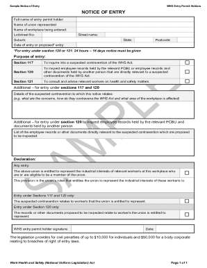 Fillable Online Whs Entry Permit Holders Notice of Entry Fax Email ...