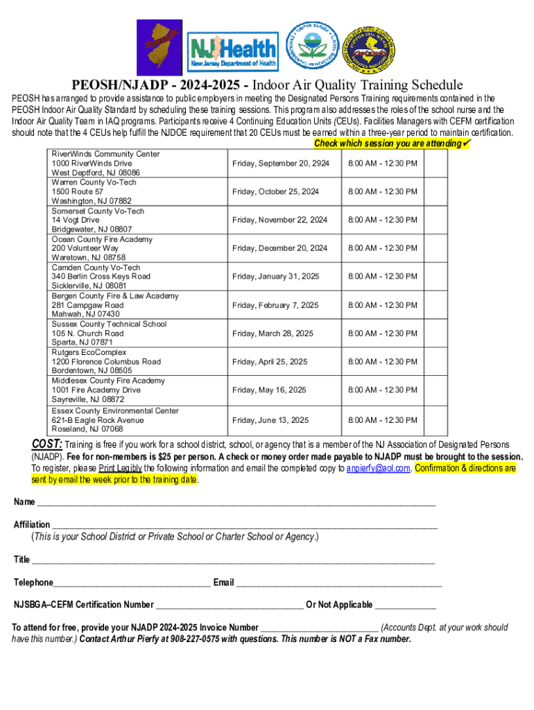 Fillable Online Indoor Air Quality Training Schedule 2024-2025 Fax ...