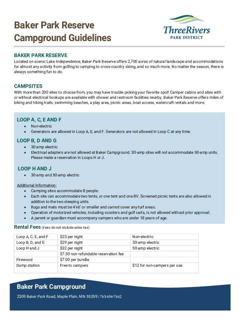 Fillable Online Campground Guidelines for Baker Park Reserve Fax Email Print - pdfFiller