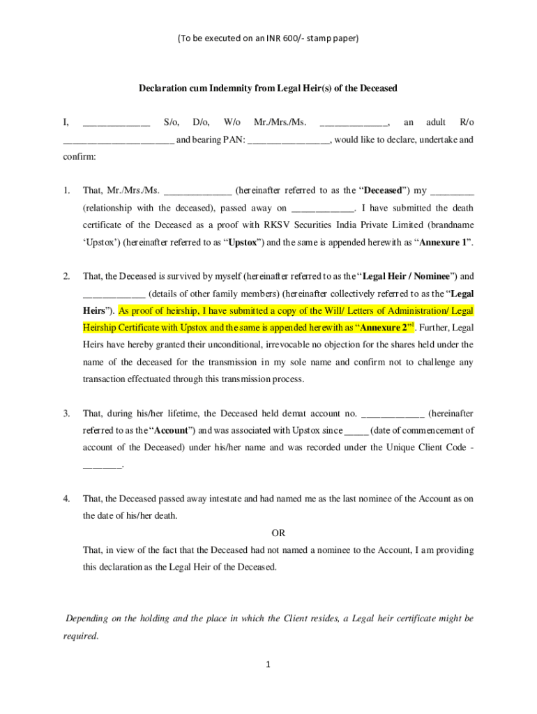 Fillable Online Declaration Cum Indemnity Fax Email Print - pdfFiller