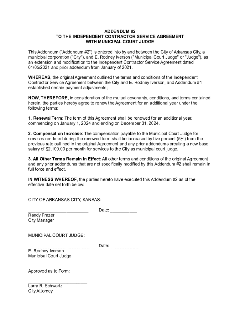 Fillable Online Addendum to Independent Contractor Service Agreement ...