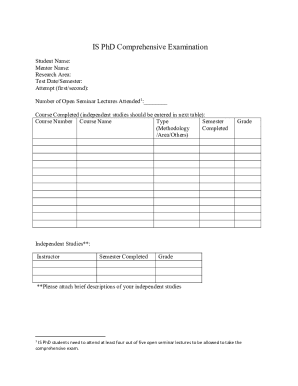 Fillable Online Is Phd Comprehensive Examination Form Fax Email Print ...