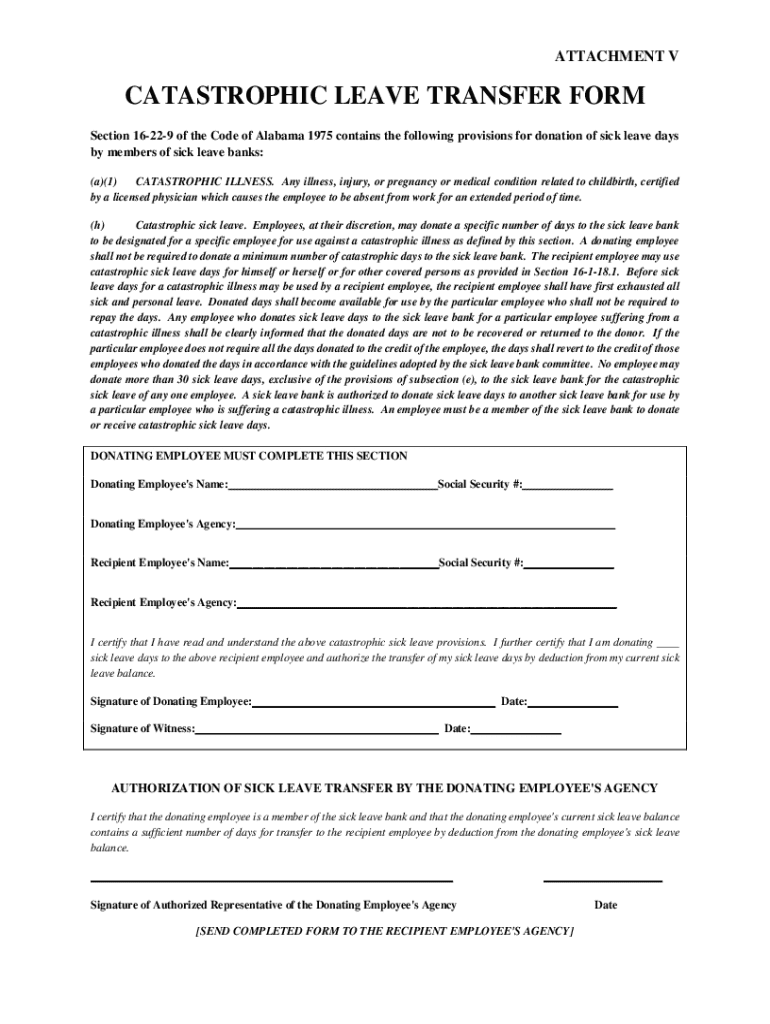 Fillable Online Catastrophic Leave Transfer Fax Email Print - pdfFiller