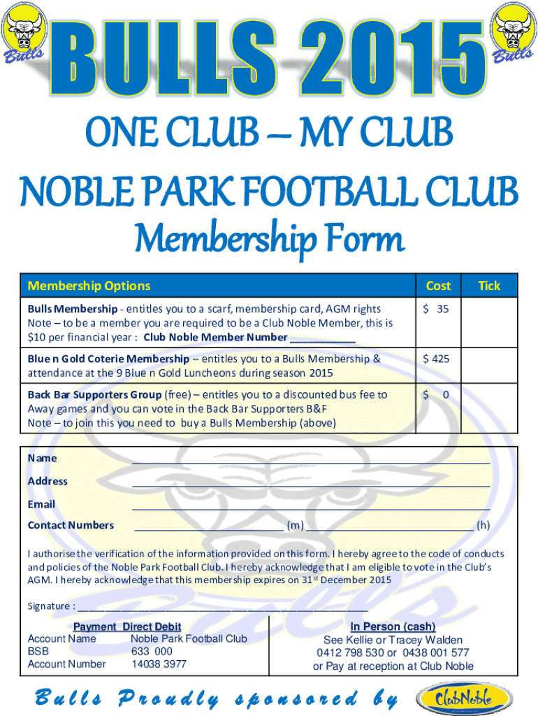 Fillable Online Noble Park Football Club Membership Fax Email Print ...
