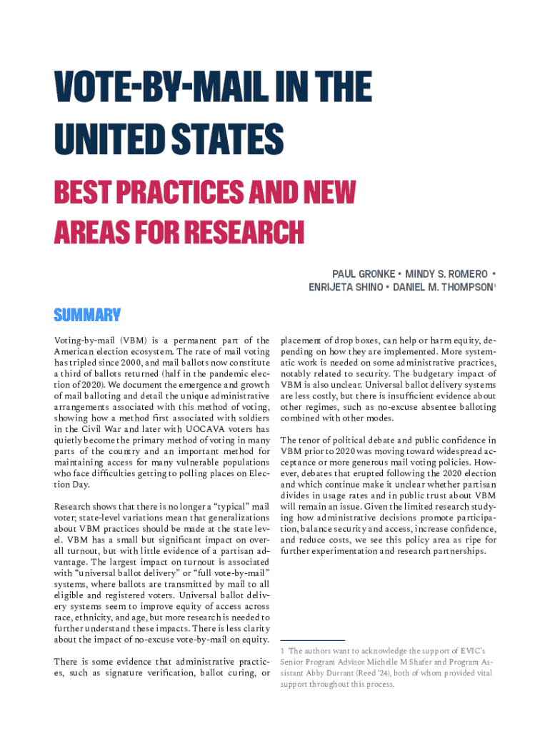 Fillable Online Vote By Mail: Best Practices and New Areas for Research ...