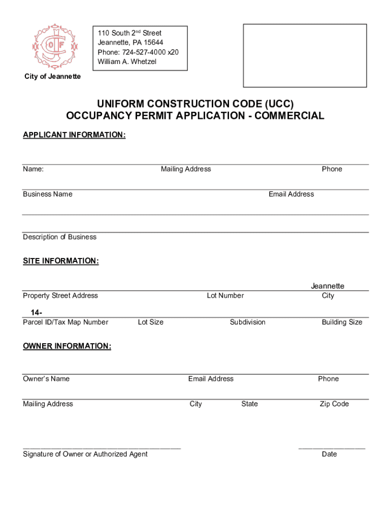 Fillable Online Application for Occupancy Permit - Commercial Fax Email ...