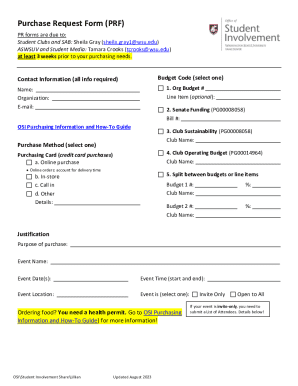 Fillable Online Purchase Request Form (prf) Fax Email Print - pdfFiller
