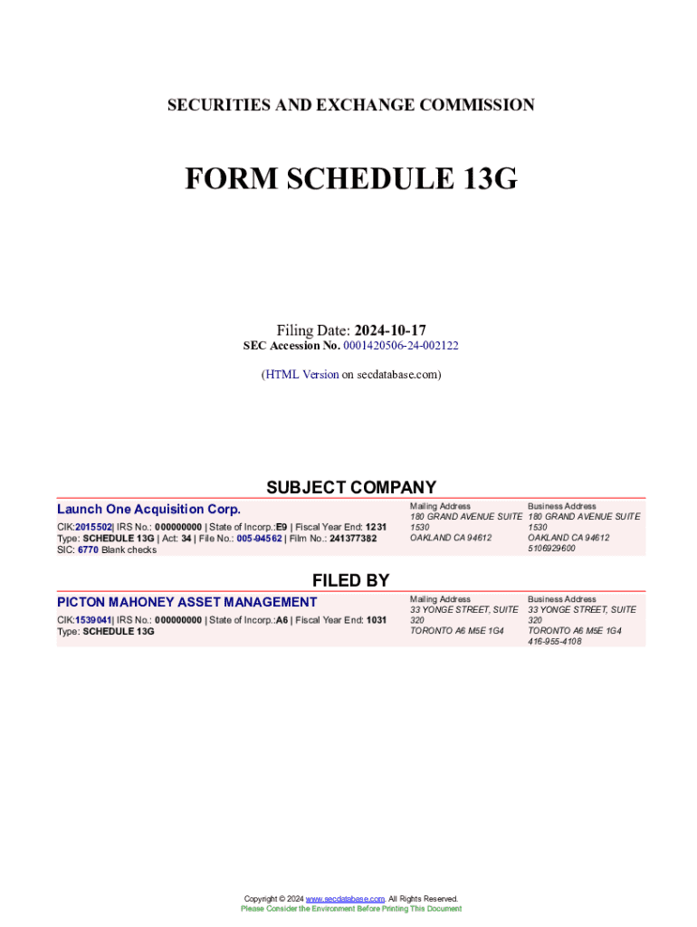 Fillable Online Sec Filing for Launch One Acquisition Corp. Fax Email ...