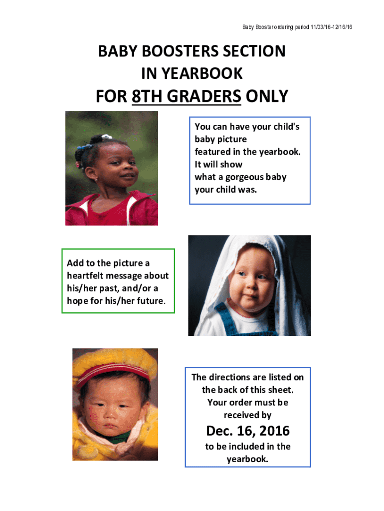 Fillable Online 8th Grade Baby Booster Yearbook Submission Fax Email ...