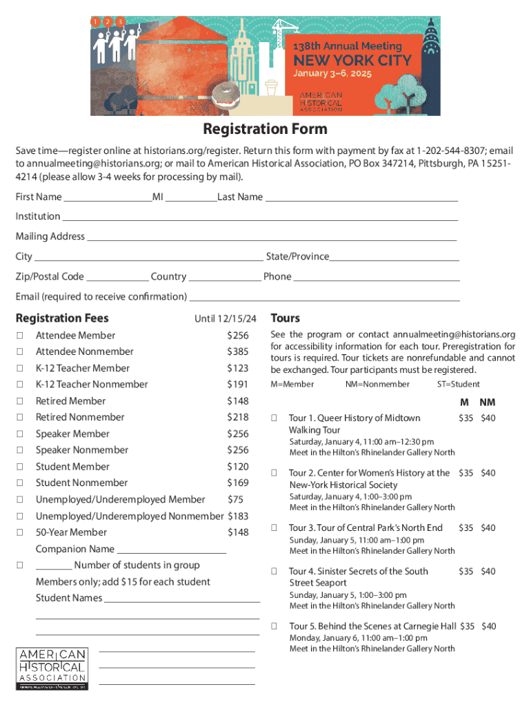 Fillable Online American Historical Association Annual Meeting ...