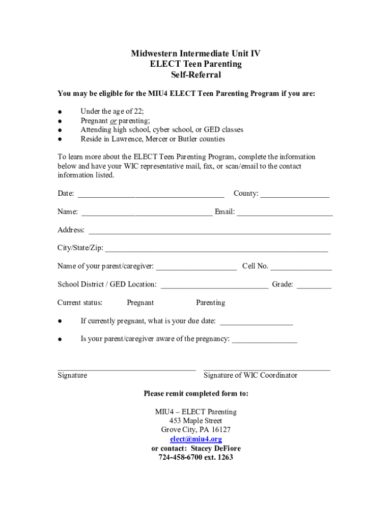 Fillable Online Midwestern Intermediate Unit IV ELECT Teen Parenting ...