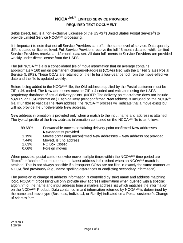 Fillable Online NCOALink Limited Service Provider License Agreement v29 ... Fax Email Print ...