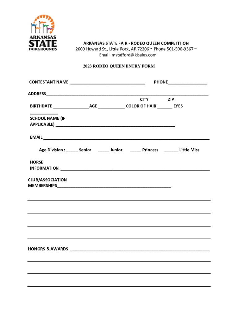 Fillable Online Arkansas State Fair - Rodeo Queen Competition Fax Email ...