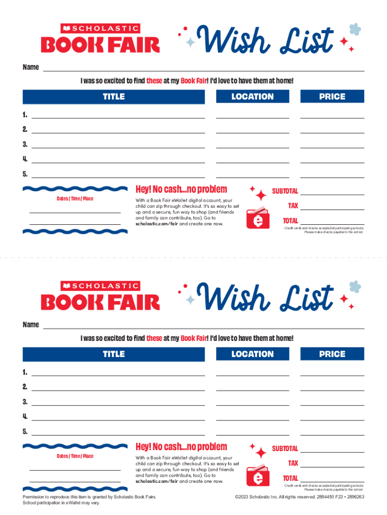 Fillable Online Book Fair Wish List Fax Email Print - pdfFiller