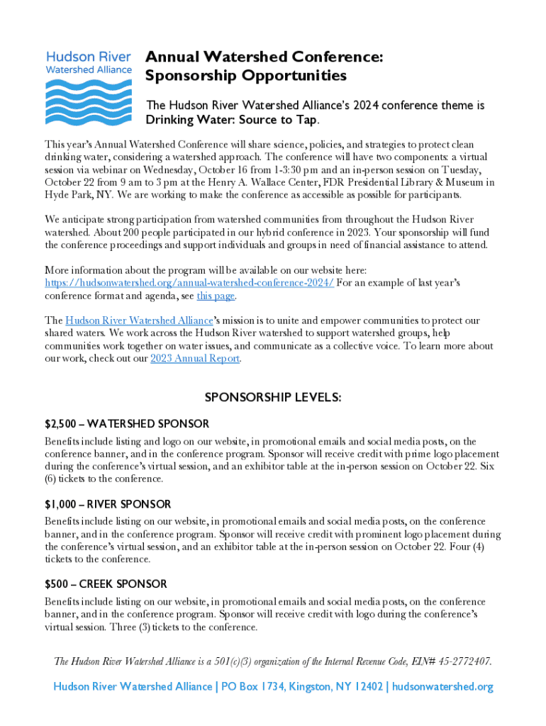 Fillable Online 2024 Annual Watershed Conference: Drinking Water ...