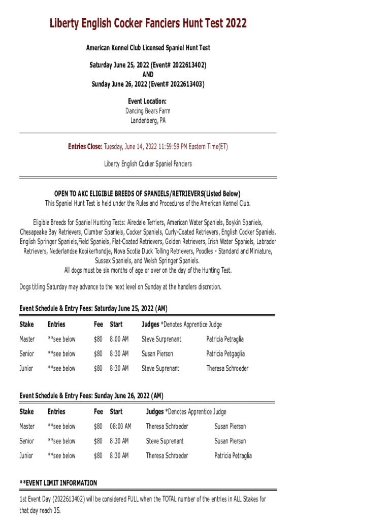 Fillable Online American Kennel Club Licensed Spaniel Hunt Test Fax ...