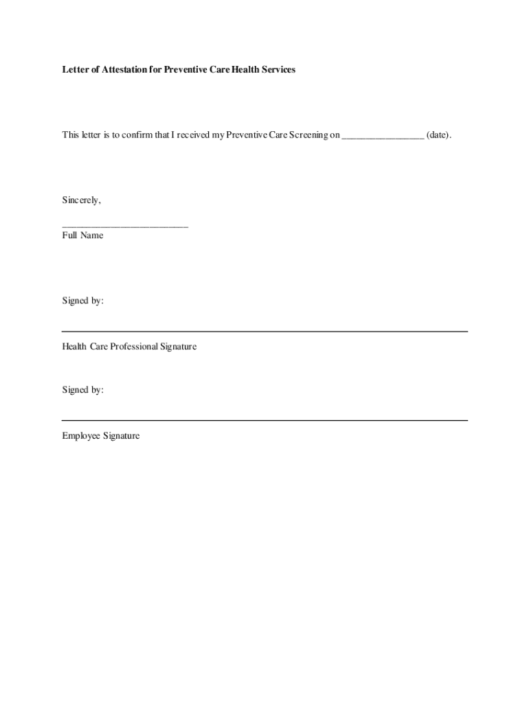 Fillable Online Letter of Attestation for Preventive Care Health ...