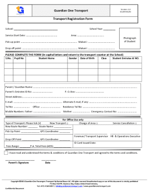 Fillable Online Guardian One Transport Registration Form Fax Email ...