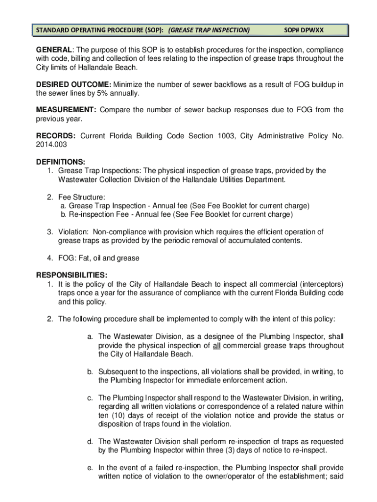 Fillable Online Standard Operating Procedure for Grease Trap Inspection ...