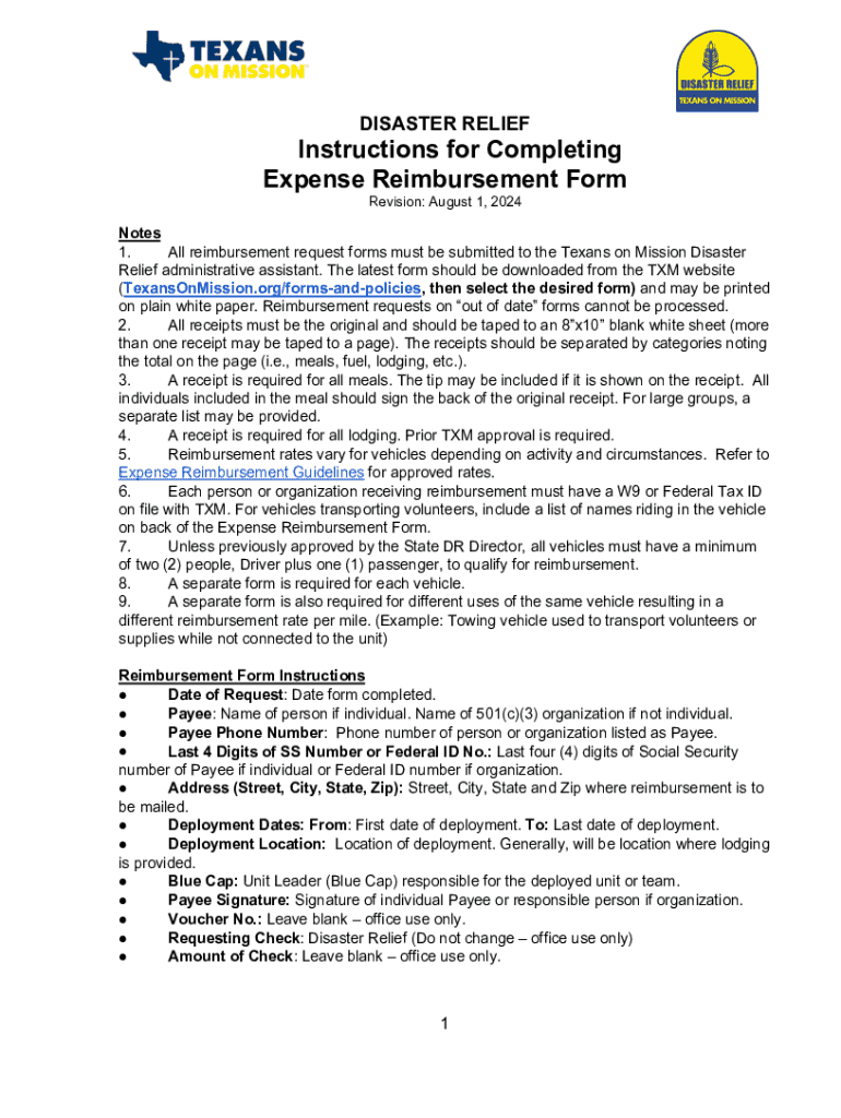 Fillable Online Disaster Relief Expense Reimbursement Instructions Fax Email Print - pdfFiller