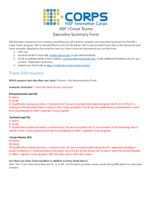 Nsf I-corps Teams Executive Summary Doc Template | pdfFiller