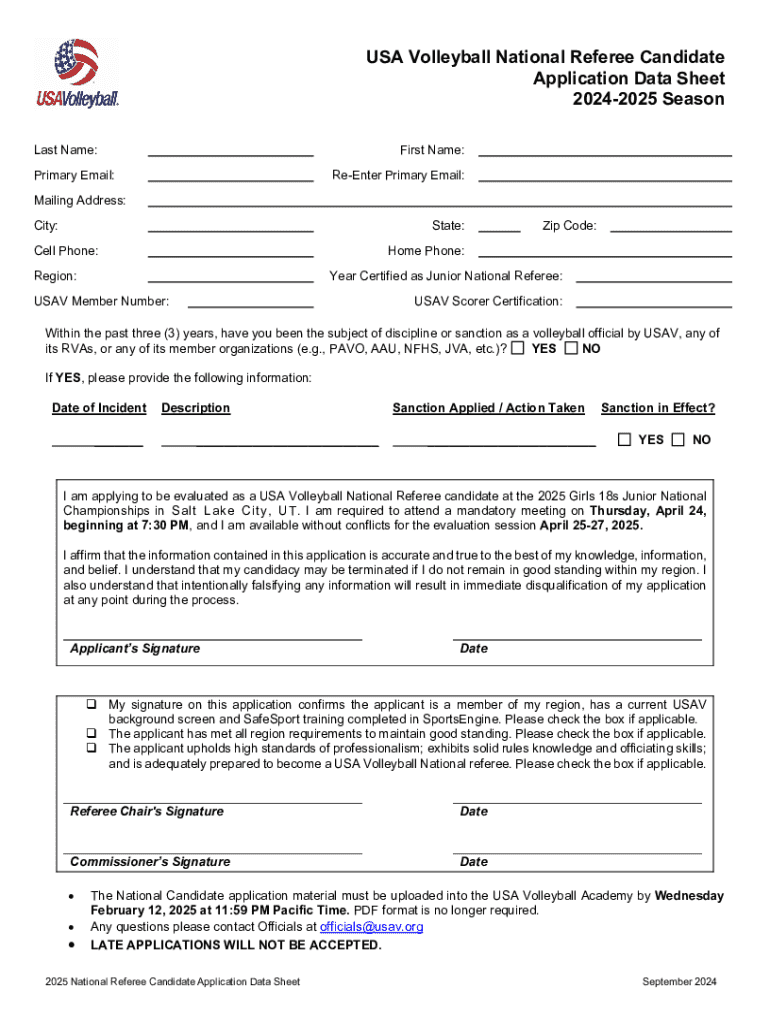 Fillable Online Usa Volleyball National Referee Candidate Application ...