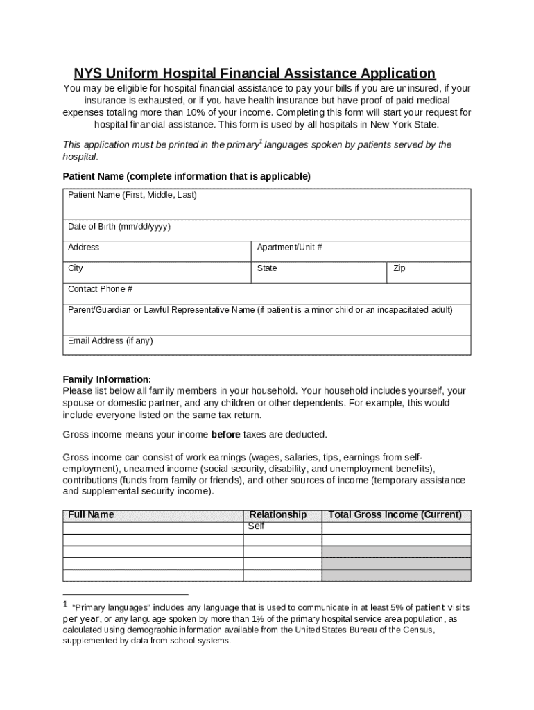 Nys Uni Hospital Financial Assistance Application Doc Template | pdfFiller