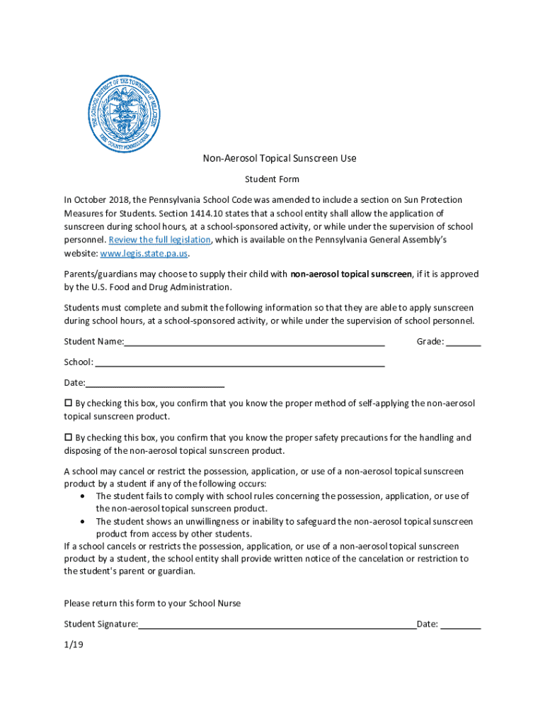 Fillable Online Non-aerosol Topical Sunscreen Application Authorization Fax Email Print - pdfFiller