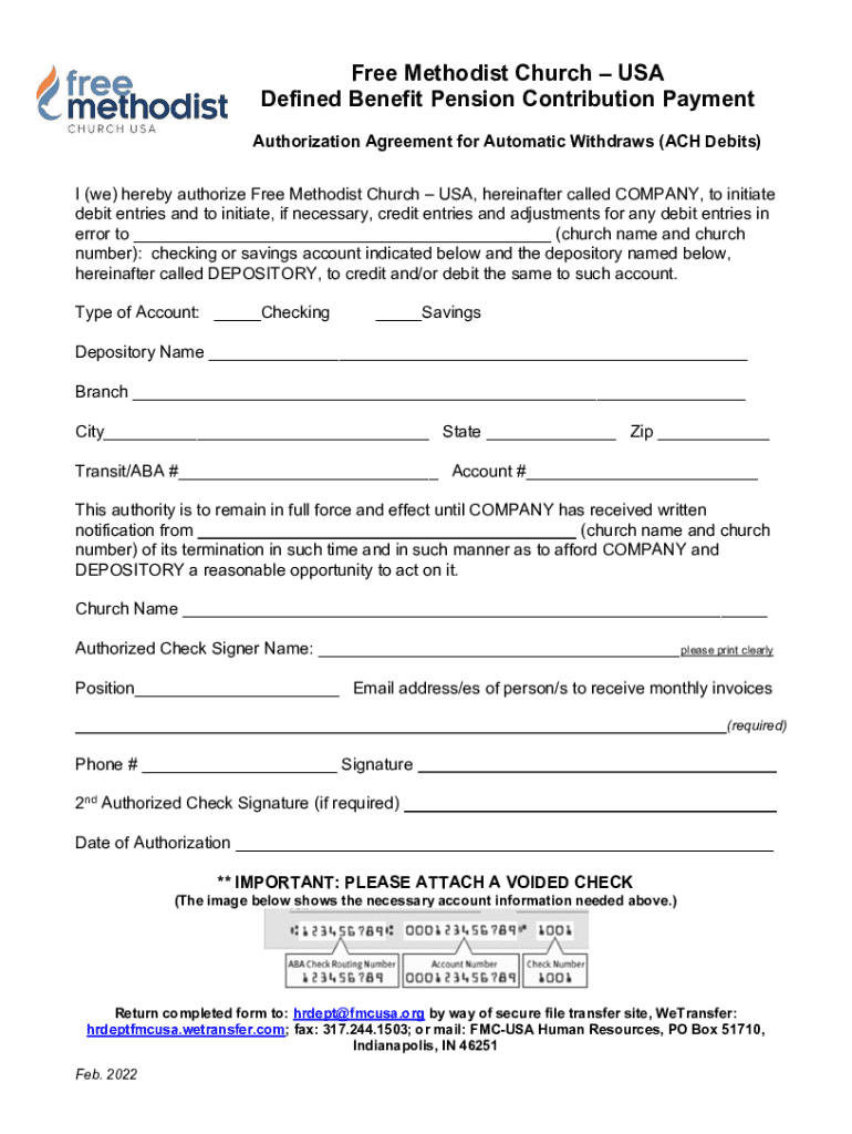 Fillable Online Free Methodist Church – Usa Pension Contribution Authorization Fax Email Print ...
