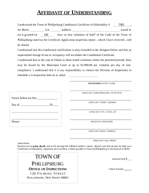 Affidavit of Understanding Doc Template | pdfFiller
