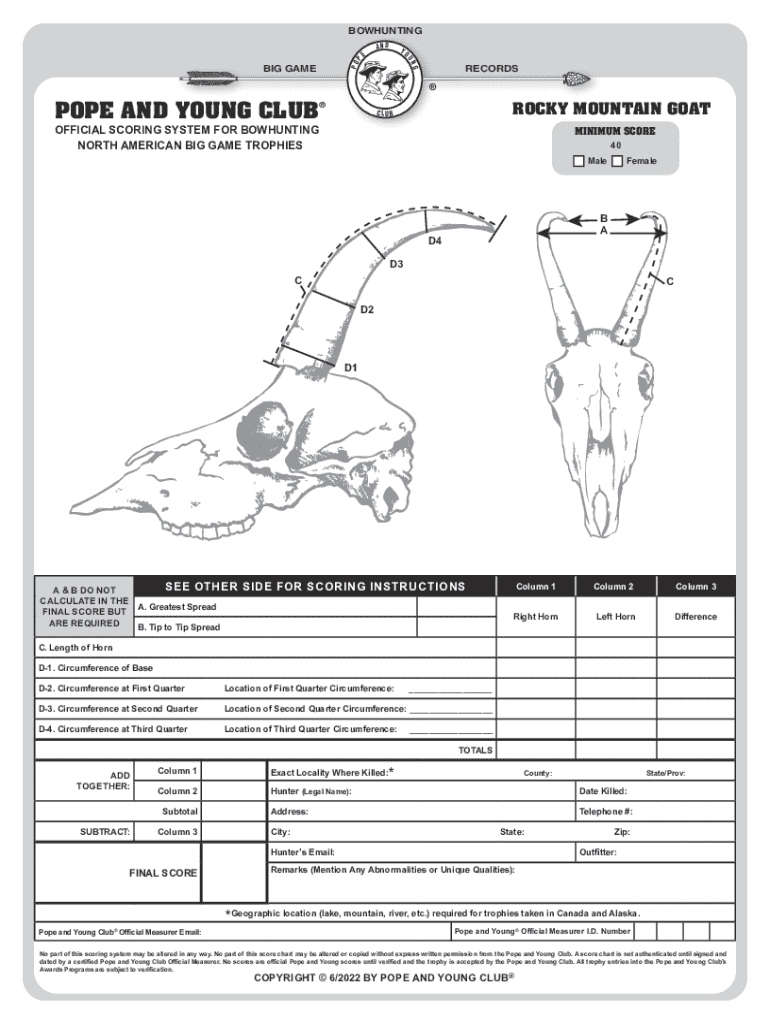Fillable Online Interactive Rocky Mountain Goat Score Sheet Fax Email ...