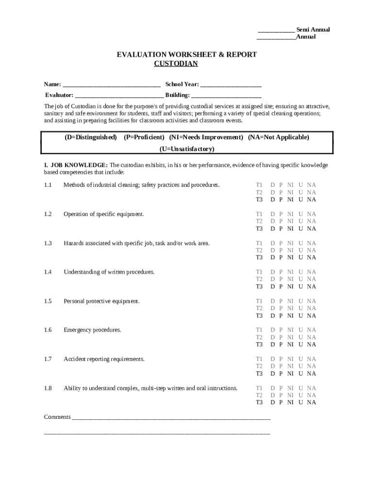 Custodian Evaluation Worksheet & Report Doc Template | pdfFiller