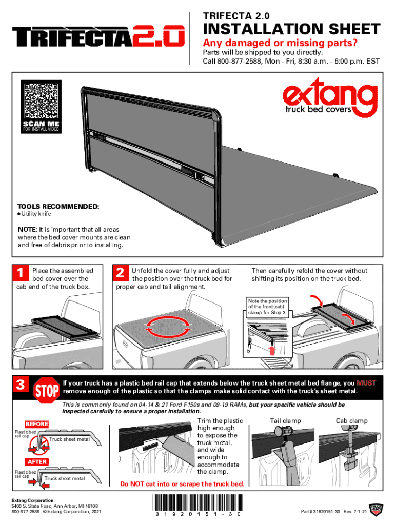 Fillable Online Installation Instructions for Trifecta 2.0 Tonneau ...