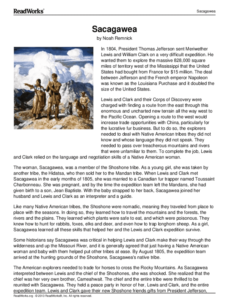 Fillable Online Readworks Sacagawea Answer Key - Fill and Sign ... Fax ...