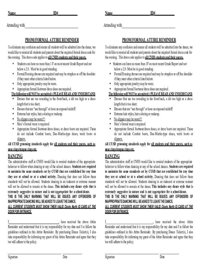 Fillable Online FORMAL ATTIRE REMINDER Fax Email Print - pdfFiller