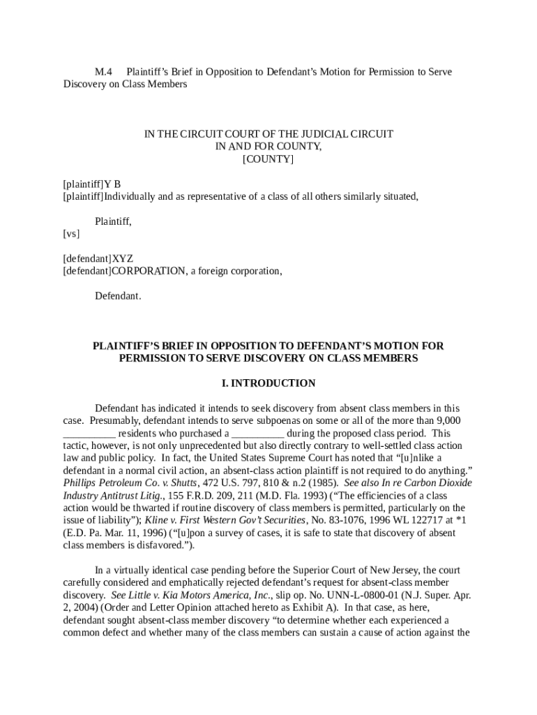 Fillable Online Plaintiff’s Opposition Brief on Defendant's Discovery Motion Fax Email Print ...