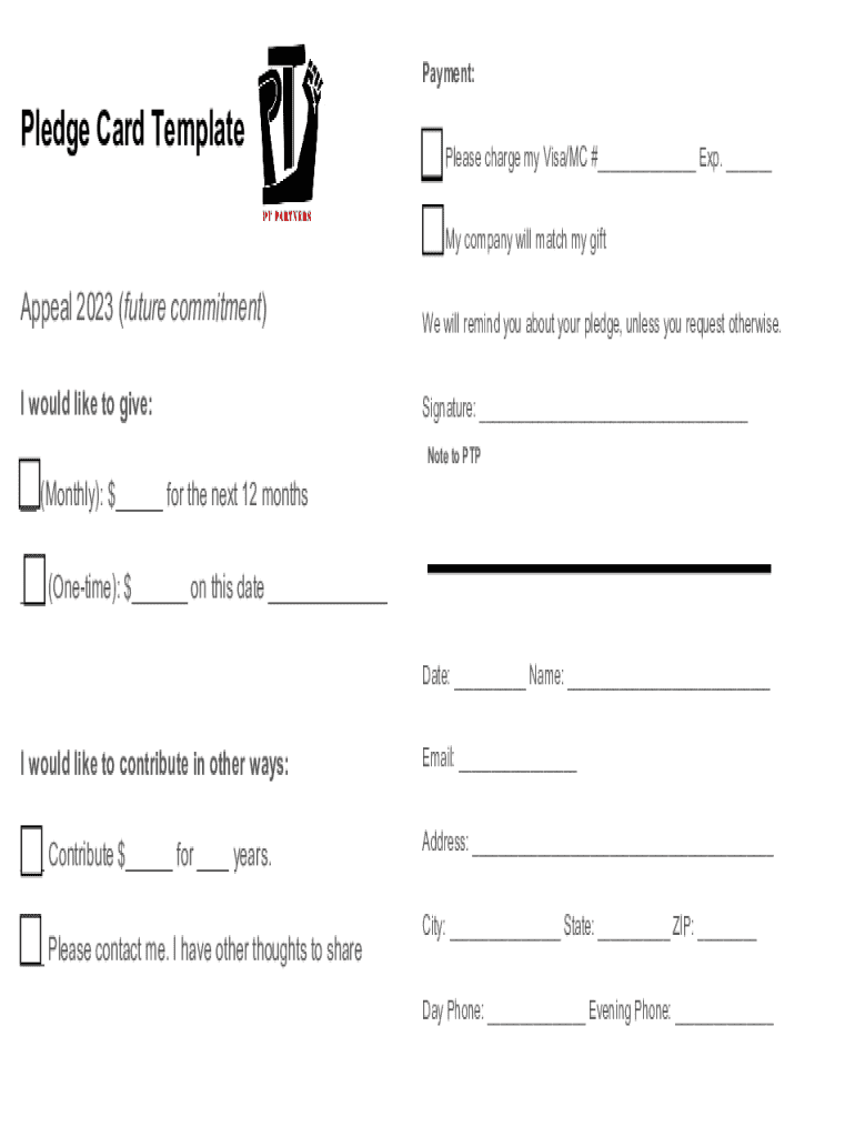 Fillable Online Pledge Card Template - PT Partners Fax Email Print ...