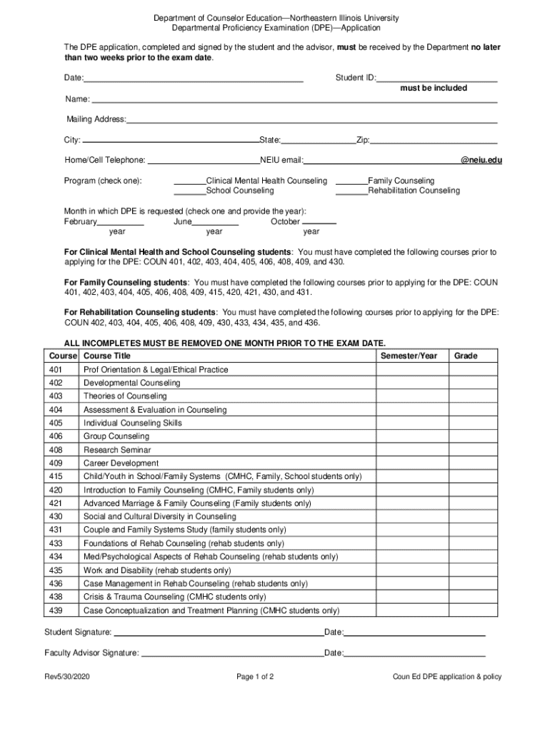Fillable Online Dpe Application for Counselor Education Fax Email Print ...
