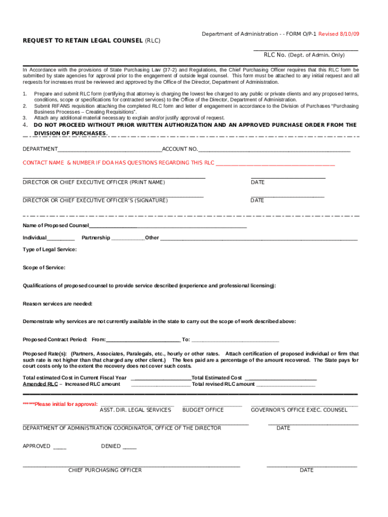 Request to Retain Legal Counsel (rlc) Doc Template | pdfFiller