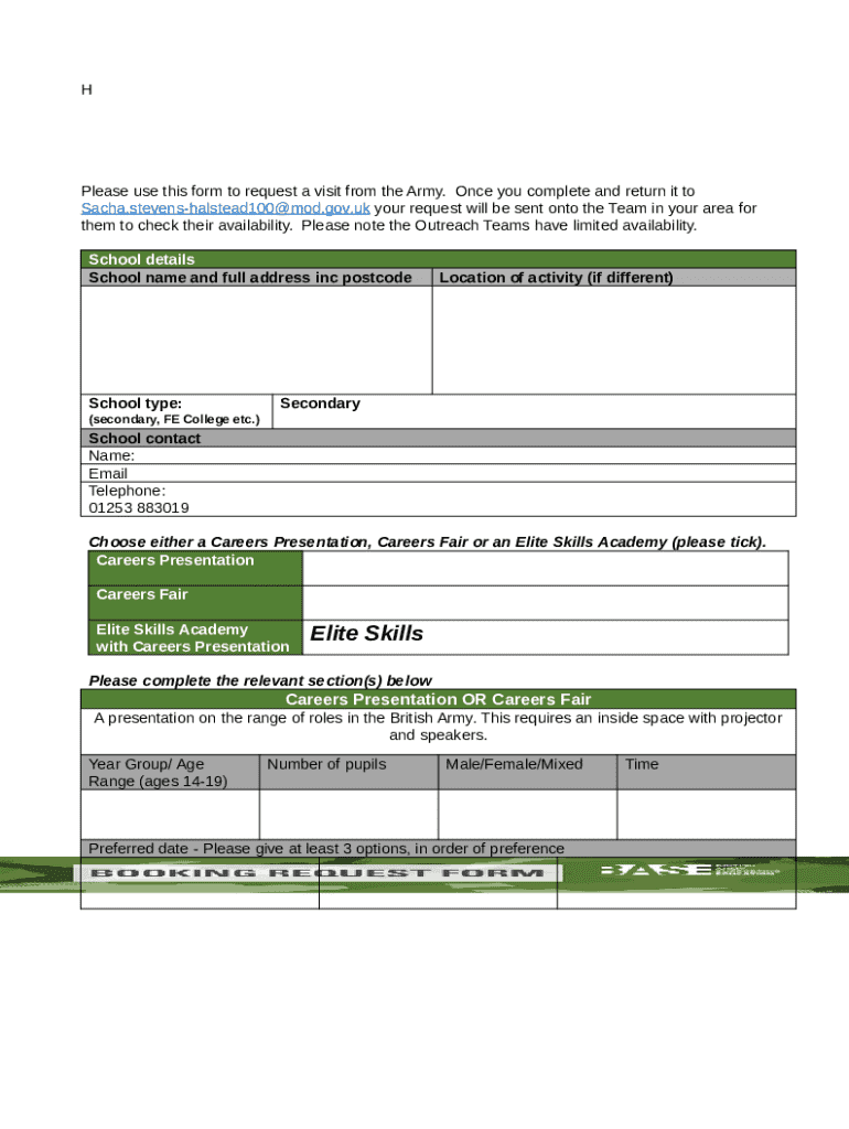 Army Outreach Visit Request Doc Template | pdfFiller